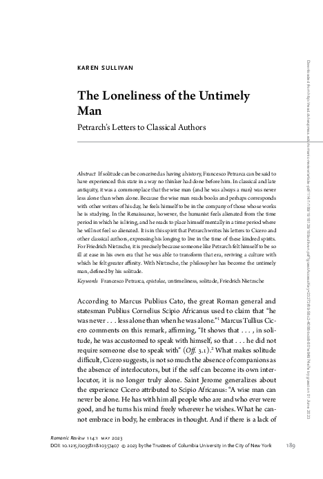 (PDF) The Loneliness of the Untimely Man