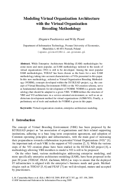 (PDF) Modeling Virtual Organization Architecture with the Virtual Organization Breeding Methodology