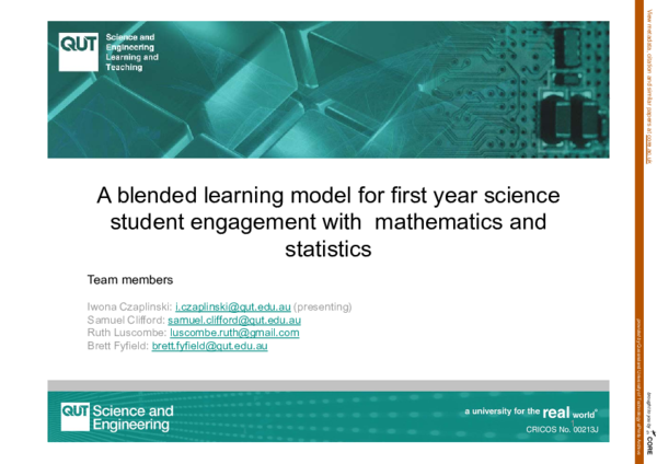 (PDF) A blended learning model for first year science student ...