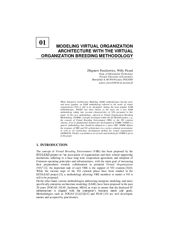(PDF) Modeling Virtual Organization Architecture with the Virtual Organization Breeding Methodology