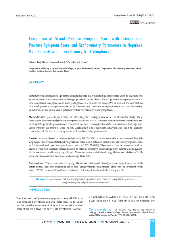 (PDF) Correlation of Visual Prostate Symptom Score with International ...