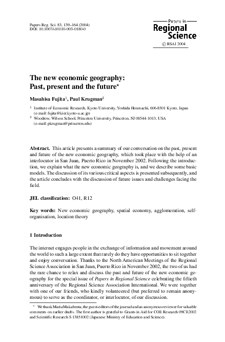 (PDF) The new economic geography: Past, present and the future*