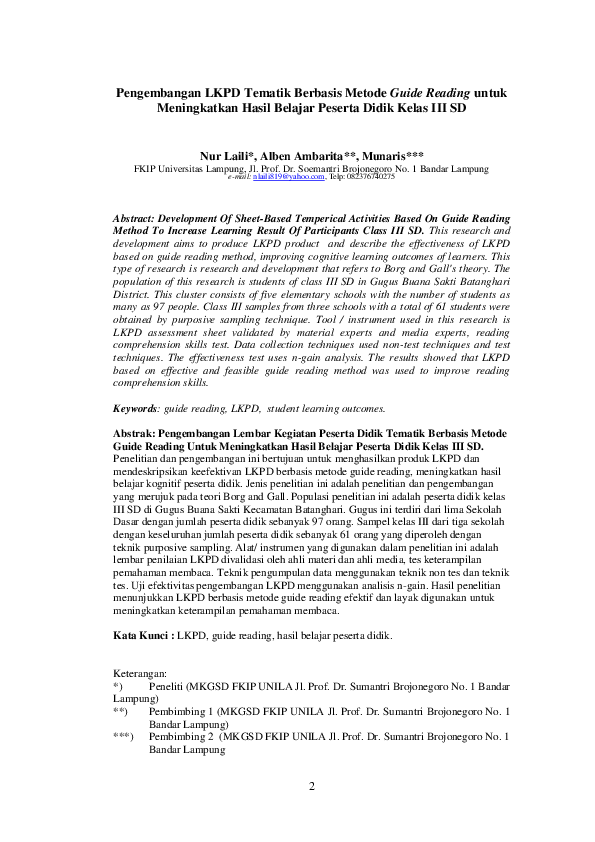 (PDF) Pengembangan LKPD Tematik Berbasis Metode Guide Reading untuk Meningkatkan Hasil Belajar ...
