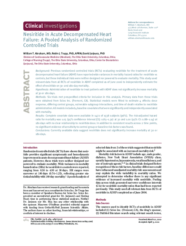(PDF) Nesiritide in Acute Decompensated Heart Failure: A Pooled ...