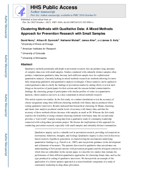 (PDF) Clustering Methods with Qualitative Data: a Mixed-Methods Approach for Prevention Research ...