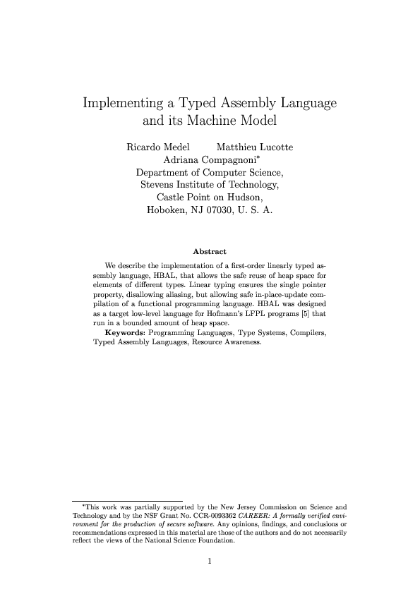 (PDF) Implementing a typed assembly language and its machine model