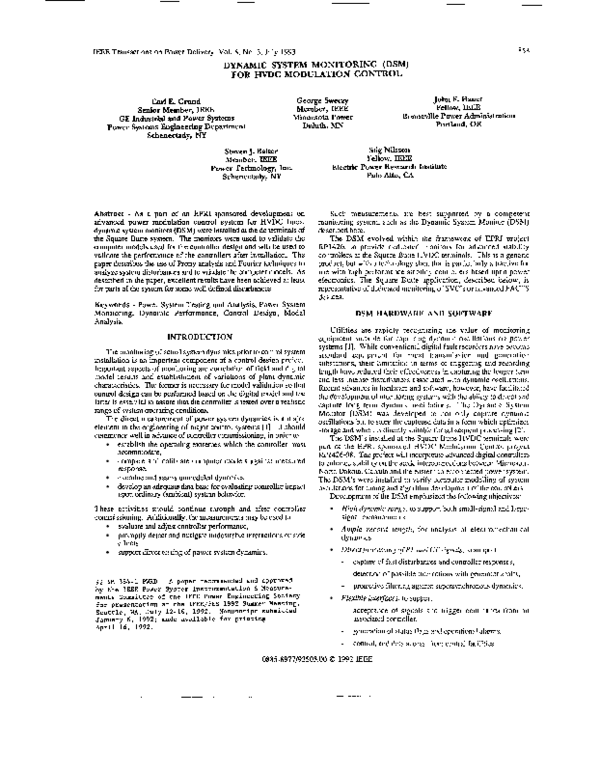 (PDF) Dynamic system monitoring (DSM) for HVDC modulation control