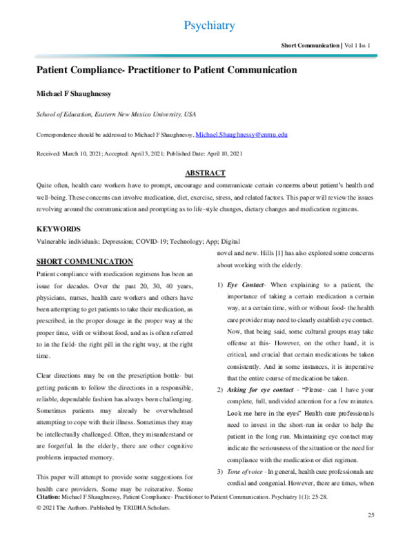 (PDF) Patient Compliance- Practitioner to Patient Communication