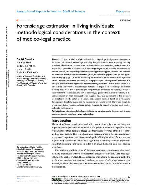 Forensic age estimation in living individuals: methodological ...