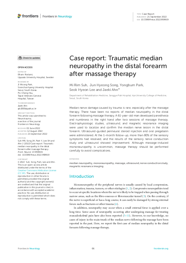 (PDF) Case report: Traumatic median neuropathy in the distal forearm ...