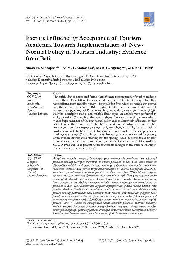 (PDF) Factors Influencing Acceptance of Tourism Academia Towards ...