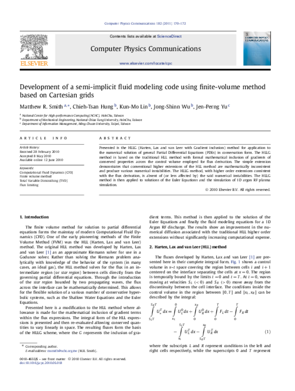 (PDF) Development of a semi-implicit fluid modeling code using finite-volume method based on ...