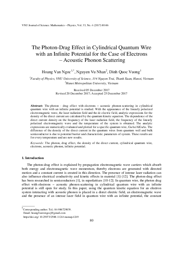 (PDF) The Photon-Drag Effect in Cylindrical Quantum Wire with an ...