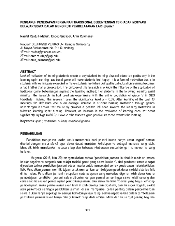 (PDF) Pengaruh Penerapan Permainan Tradisional Bebentengan Terhadap ...