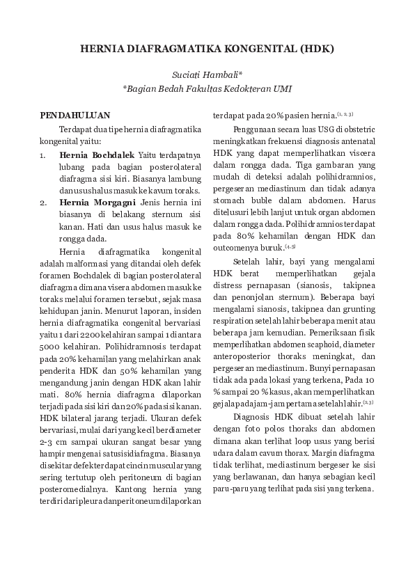 (PDF) Hernia Diafragmatika Kongenital (HDK) | Suciati Hambali - Academia.edu