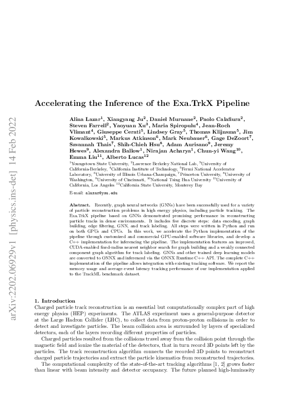(PDF) Accelerating the Inference of the Exa.TrkX Pipeline