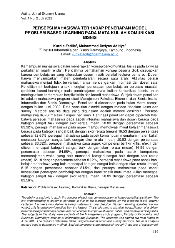 (PDF) Persepsi Mahasiswa Terhadap Penerapan Model Problem-Based Learning Pada Mata Kuliah ...