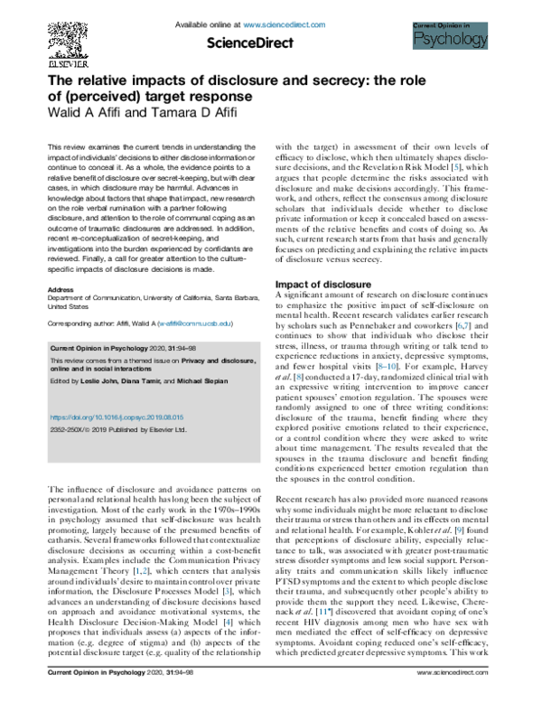 (PDF) The relative impacts of disclosure and secrecy: the role of ...
