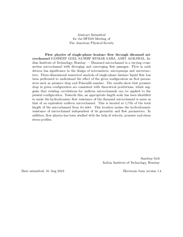 (PDF) Flow physics of single-phase laminar flow through diamond ...