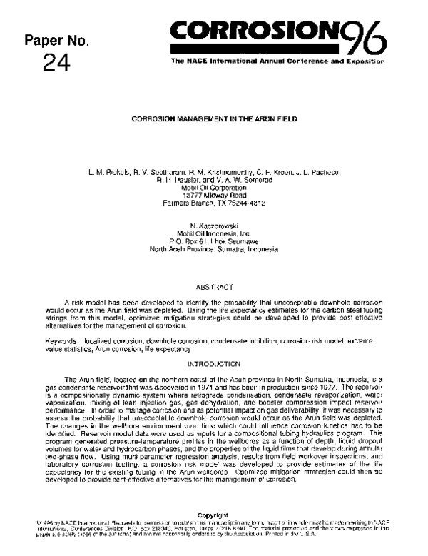 (PDF) Corrosion management in the Arun field