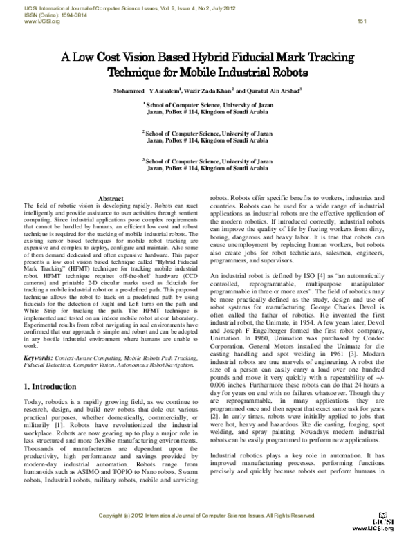 (PDF) A Low Cost Vision Based Hybrid Fiducial Mark Tracking Technique for Mobile Industrial Robots
