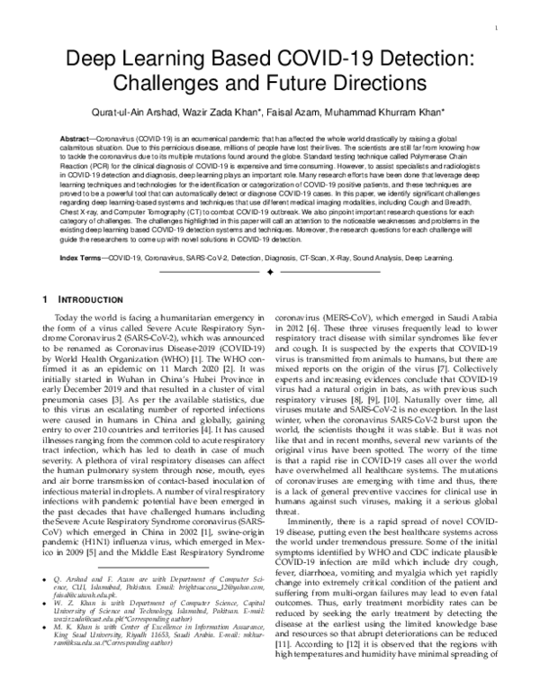 (PDF) Deep Learning for COVID-19 Detection Challenges