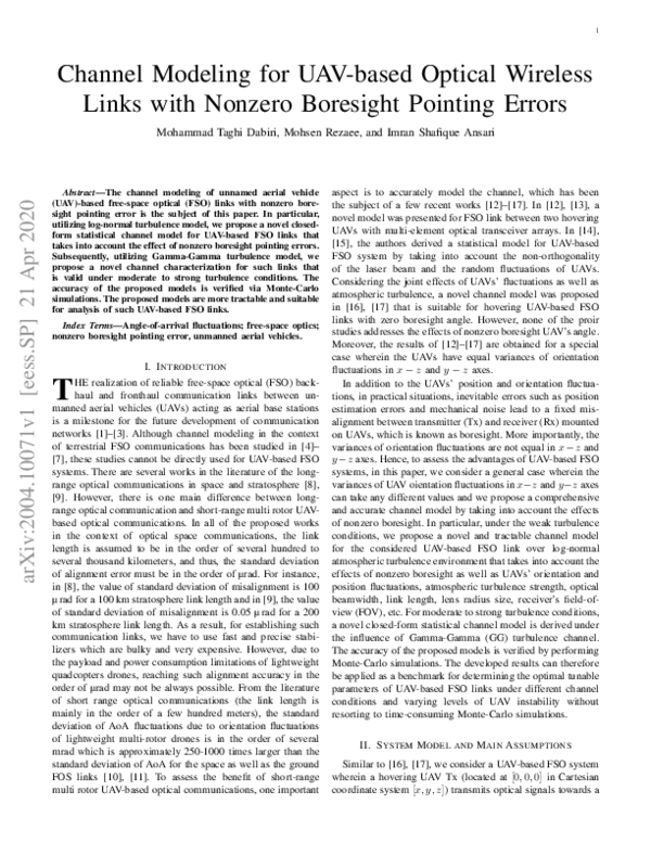 (PDF) Channel Modeling for UAV-Based Optical Wireless Links With ...