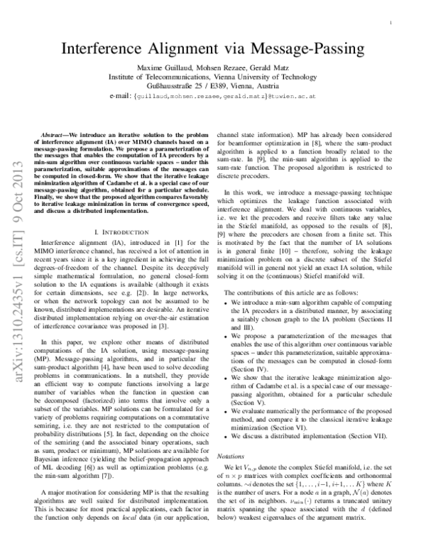 (PDF) Interference alignment via message-passing