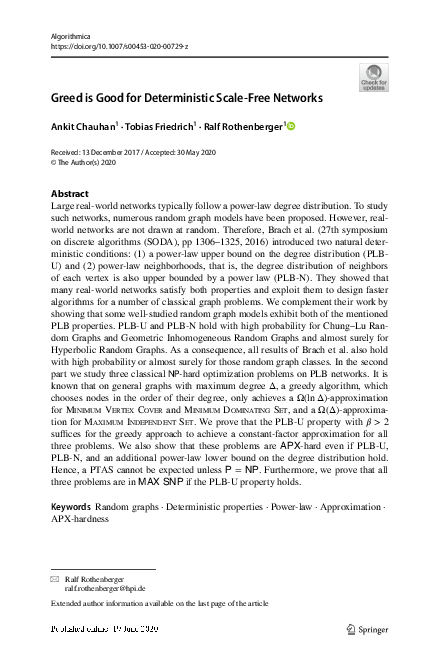 (PDF) Greed is Good for Deterministic Scale-Free Networks