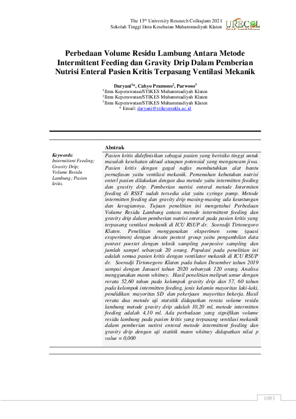 (PDF) Perbedaan Volume Residu Lambung Antara Metode Intermittent ...