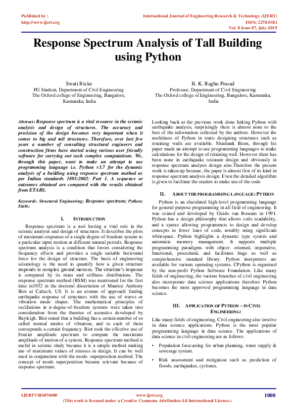 (PDF) Response Spectrum Analysis of Tall Building using Python