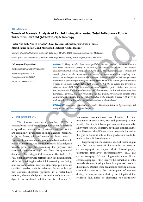 (PDF) Trends of Forensic Analysis of Pen Ink Using Attenuated Total ...