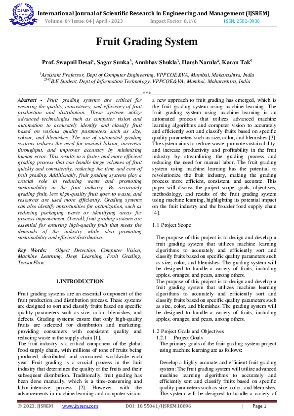 (PDF) Fruit Grading System