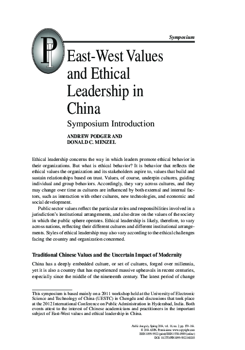 (PDF) East-West Values and Ethical Leadership in China