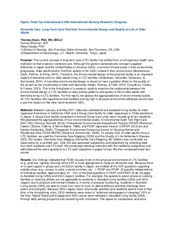 (PDF) Dementia Care: Long-Term Care Facilities' Environmental Design ...