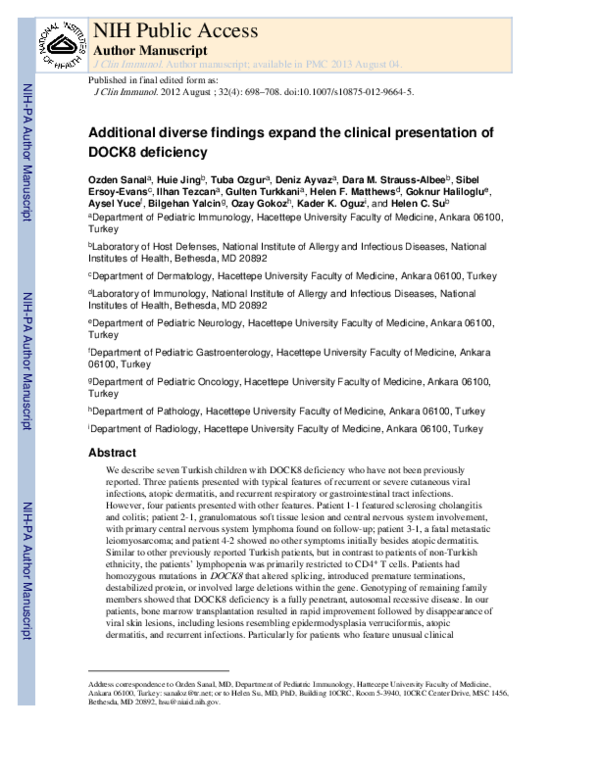 (PDF) Expanded Clinical Spectrum of DOCK8 Deficiency