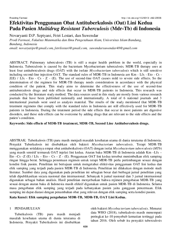 (PDF) Efektivitas Penggunaan Obat Antituberkulosis (Oat) Lini Kedua Pada Pasien Multidrug ...
