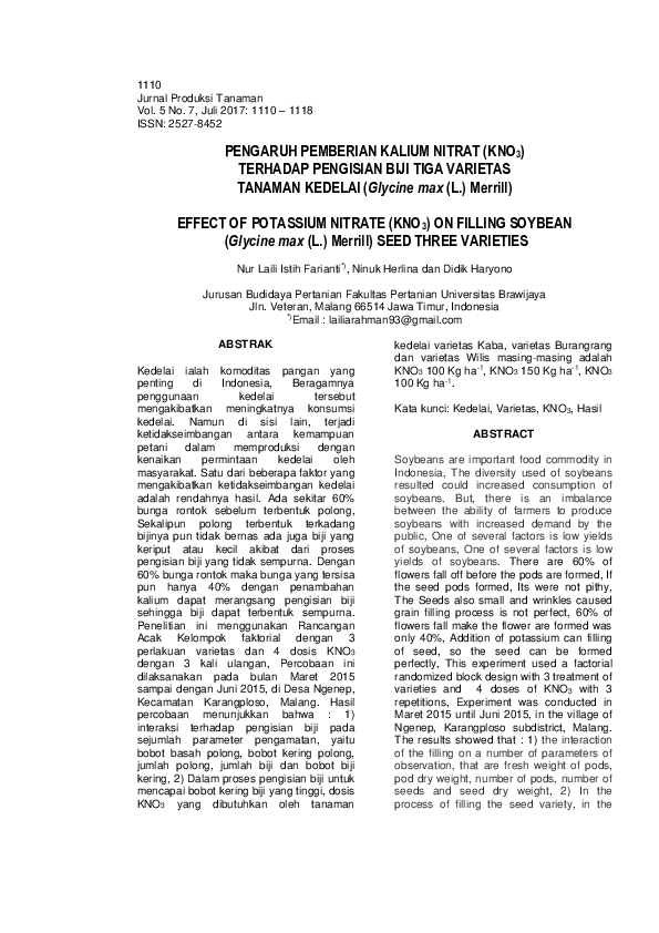(PDF) PENGARUH PEMBERIAN KALIUM NITRAT (KNO3) TERHADAP PENGISIAN BIJI ...