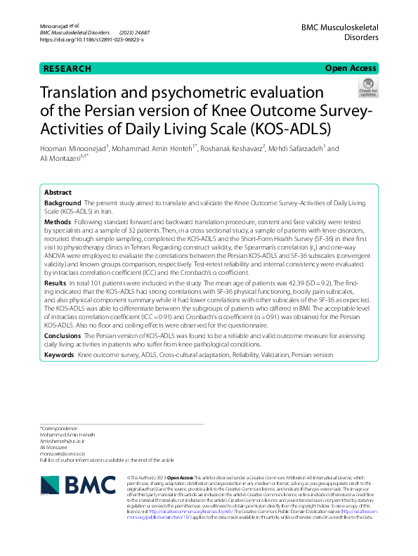 (PDF) Translation and psychometric evaluation of the Persian version of ...