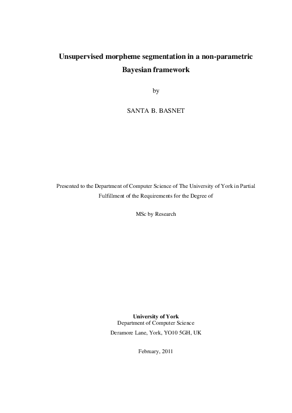 Pdf Unsupervised Morpheme Segmentation In A Non Parametric Bayesian Framework