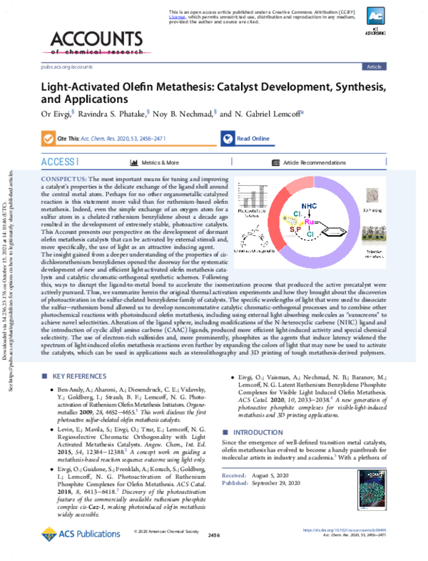 (PDF) Light-Activated Olefin Metathesis: Catalyst Development, Synthesis, and Applications