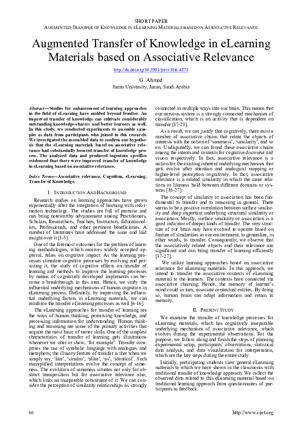 (PDF) Augmented Transfer of Knowledge in eLearning Materials based on Associative Relevance