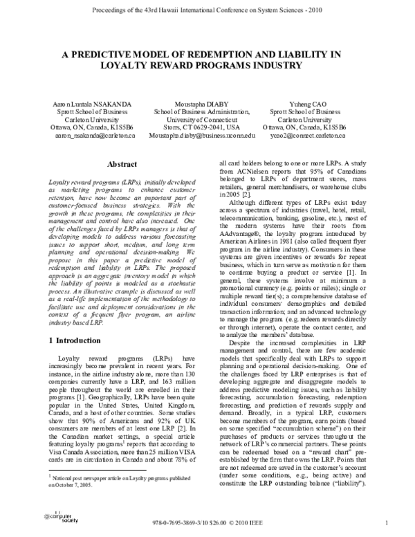 (PDF) A Predictive Model of Redemption and Liability in Loyalty Reward ...