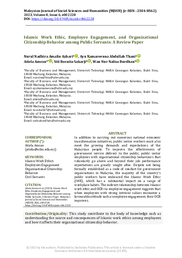 (PDF) Islamic Work Ethic, Employee Engagement, and Organizational Citizenship Behavior among ...