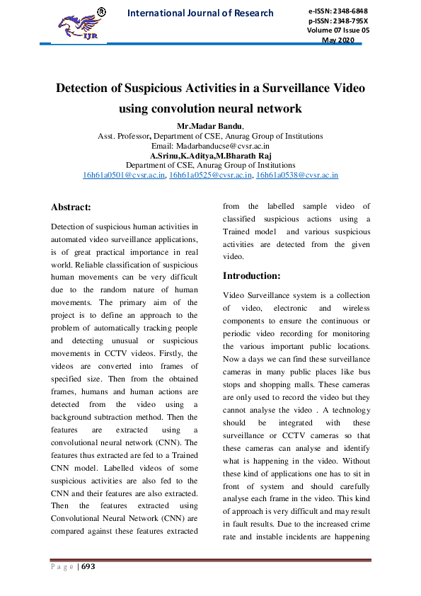 (PDF) Detection of Suspicious Activities in a Surveillance Video using ...