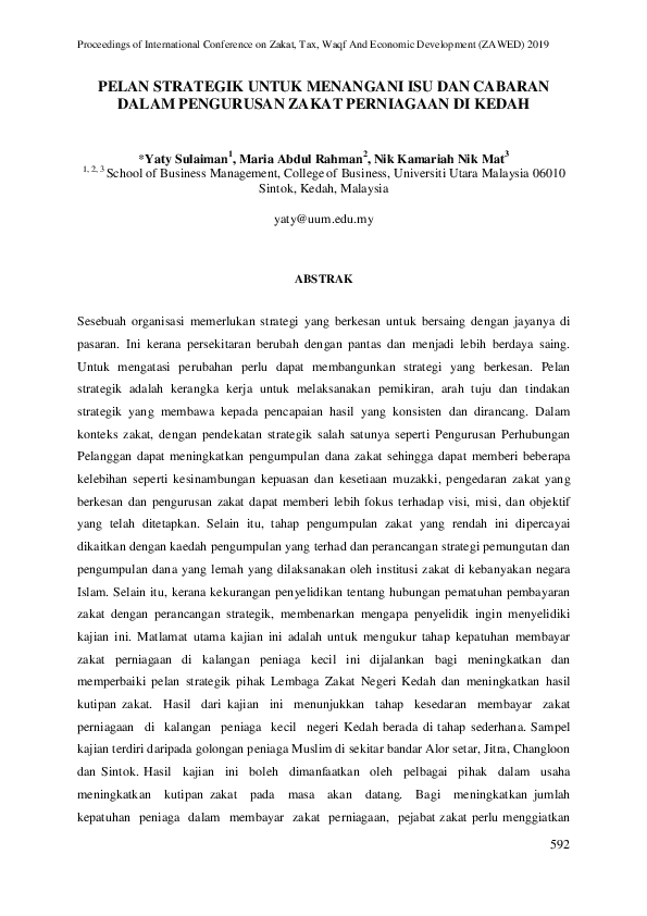 (PDF) Pelan strategik untuk menangani isu dan cabaran dalam pengurusan zakat perniagaan di Kedah