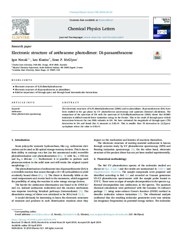 (PDF) Electronic structure of anthracene photodimer: Di-paraanthracene