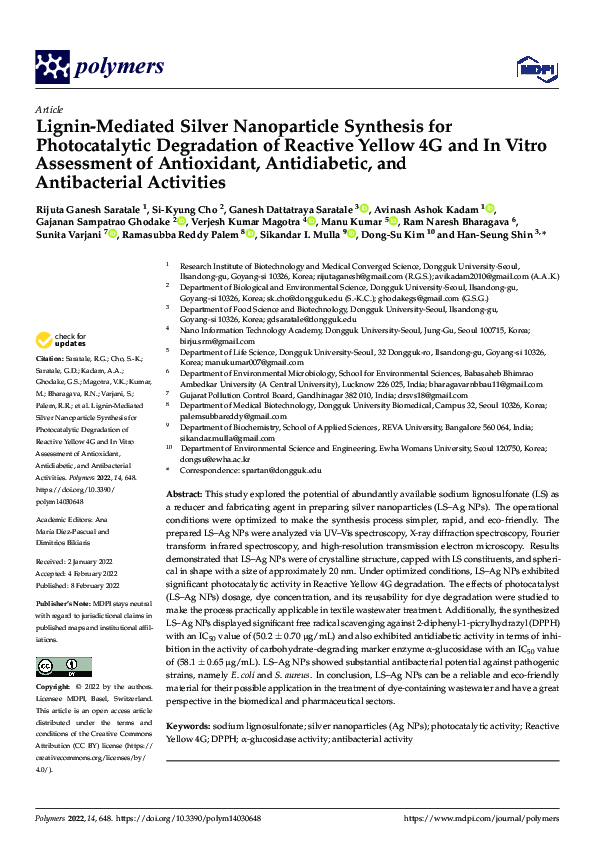 (PDF) Lignin-Mediated Silver Nanoparticle Synthesis for Photocatalytic Degradation of Reactive ...