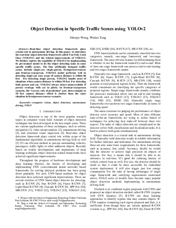 Pdf Object Detection In Specific Traffic Scenes Using Yolov2