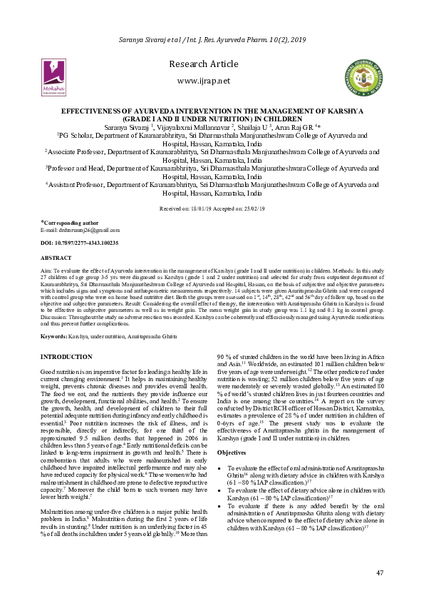 (PDF) Effectiveness of Ayurveda Intervention in the Management of ...